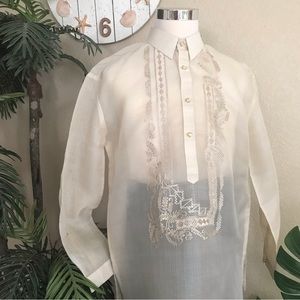 Shirts | Cream Beige Pina Silk Barong Tagalog With Classic Embroidery ...